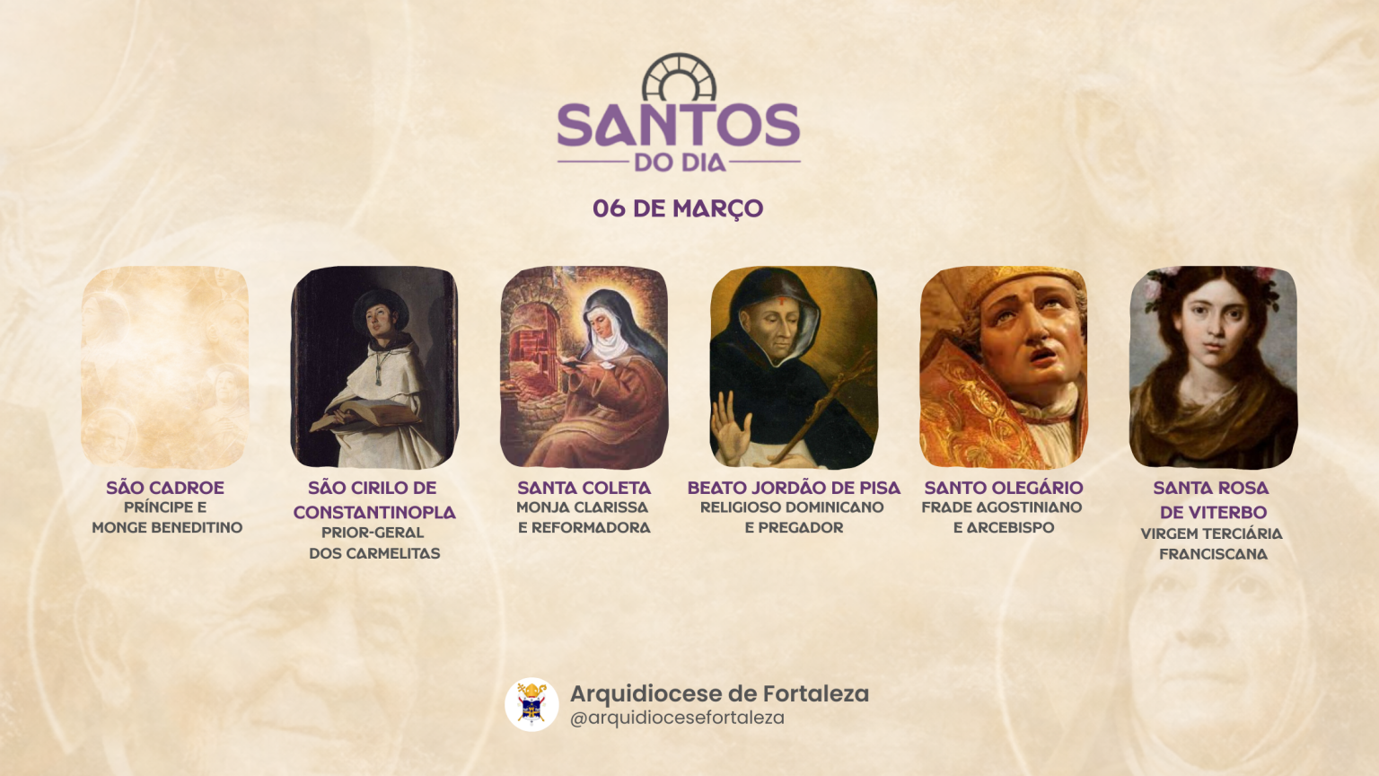 Santos do Dia (06/03): São Cadroe, São Cirilo de Constantinopla, Santa ...